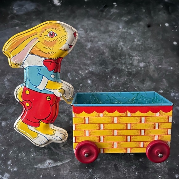 Vintage | Holiday | Vintage J Chein Co Metal Rabbit With Cart ...